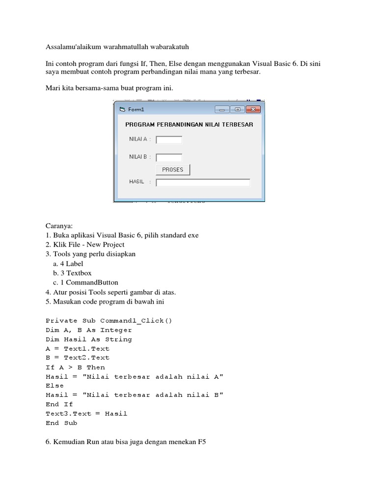 Contoh Program If, Then, Else Dengan Menggunakan Visual Basic 6 | PDF | Bisnis | Komputer