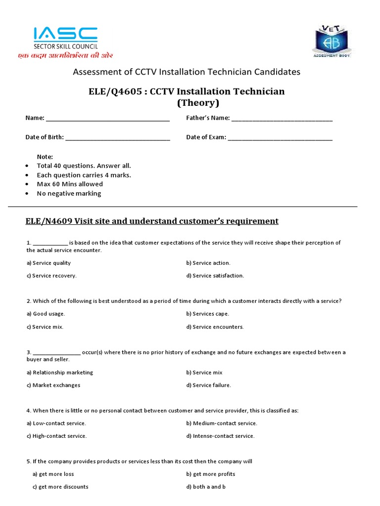 CCTV Installation Technician Assessment | PDF | Closed Circuit ...