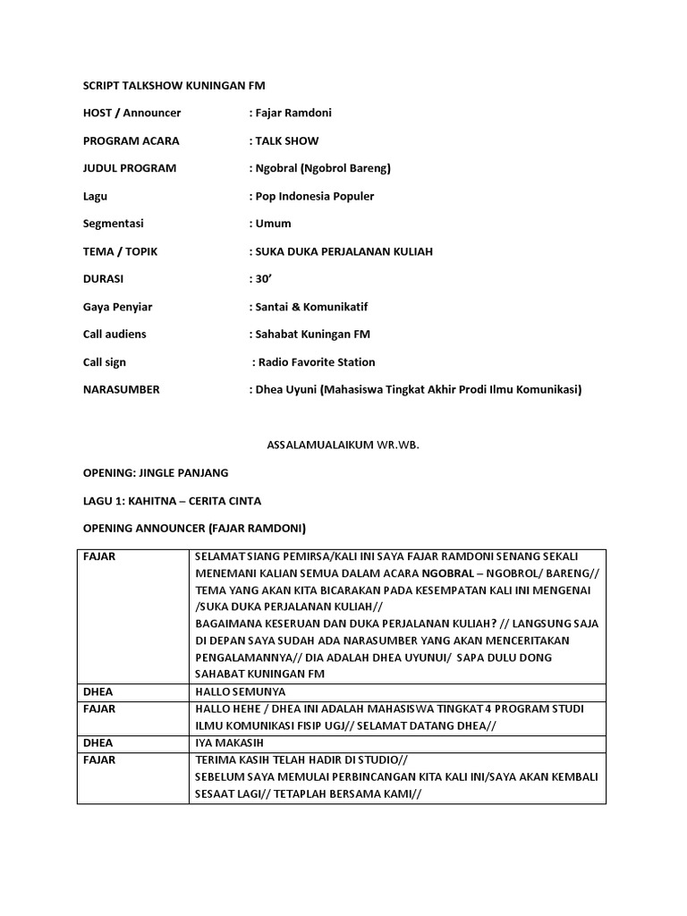 Script Siaran Radio | PDF