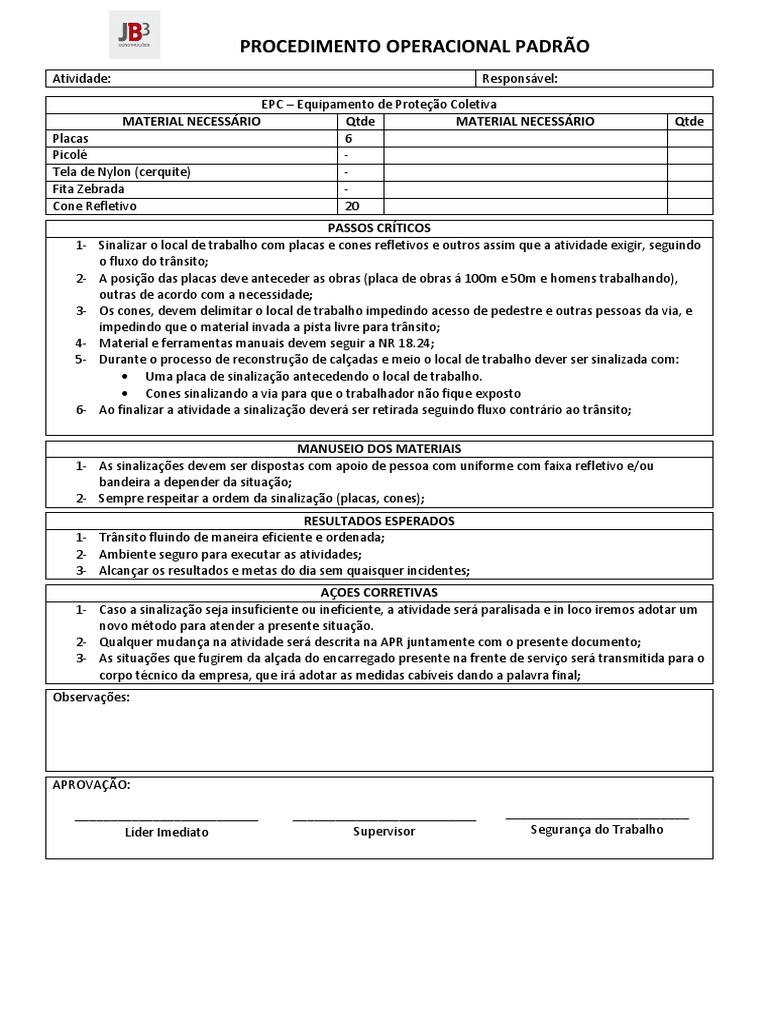 PROCEDIMENTO OPERACIONAL PADRÃO 2 | Tráfego | Negócios