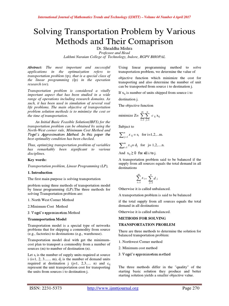 Ijmtt V44p538 Pdf Mathematical Optimization Linear Programming