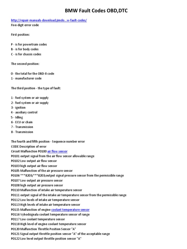 BMW Fault Codes OBD | PDF | Throttle | Fuel Injection