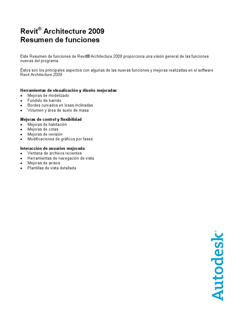 Revit Architecture 2009 Feature Summary | PDF | Autodesk Revit ...
