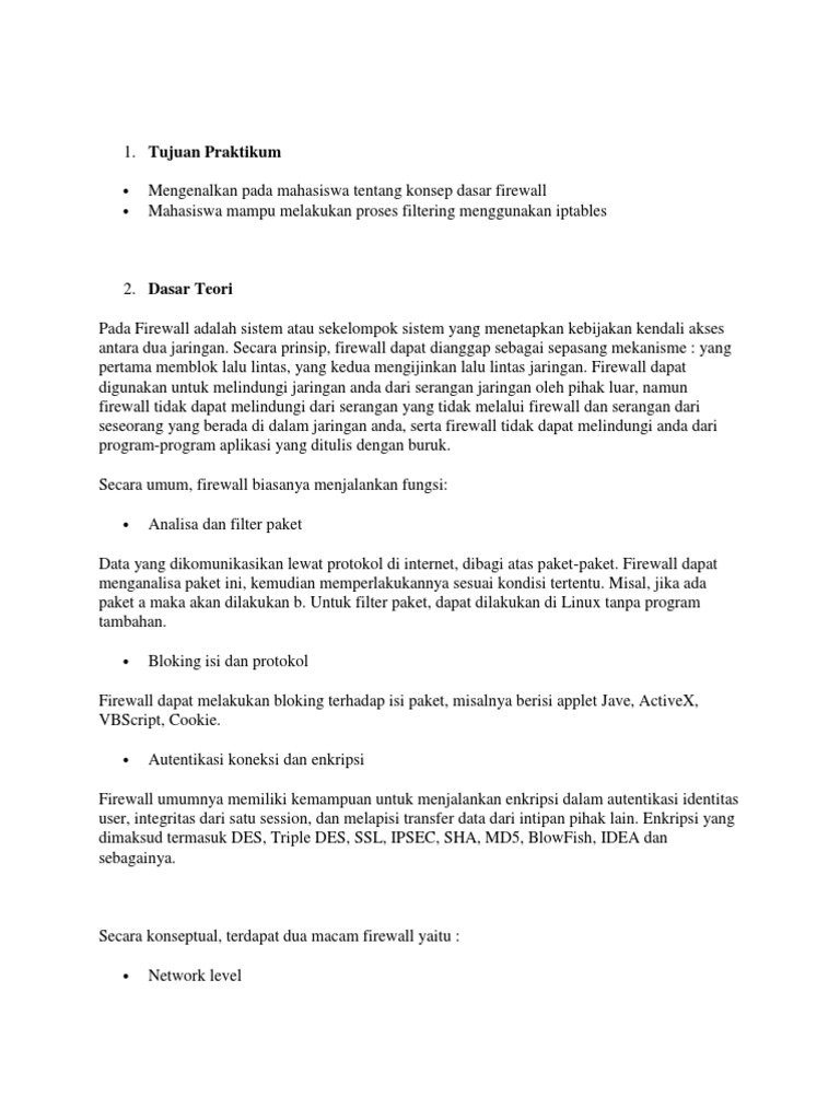 Konfigurasi Firewall Pada Host Dan Server | PDF