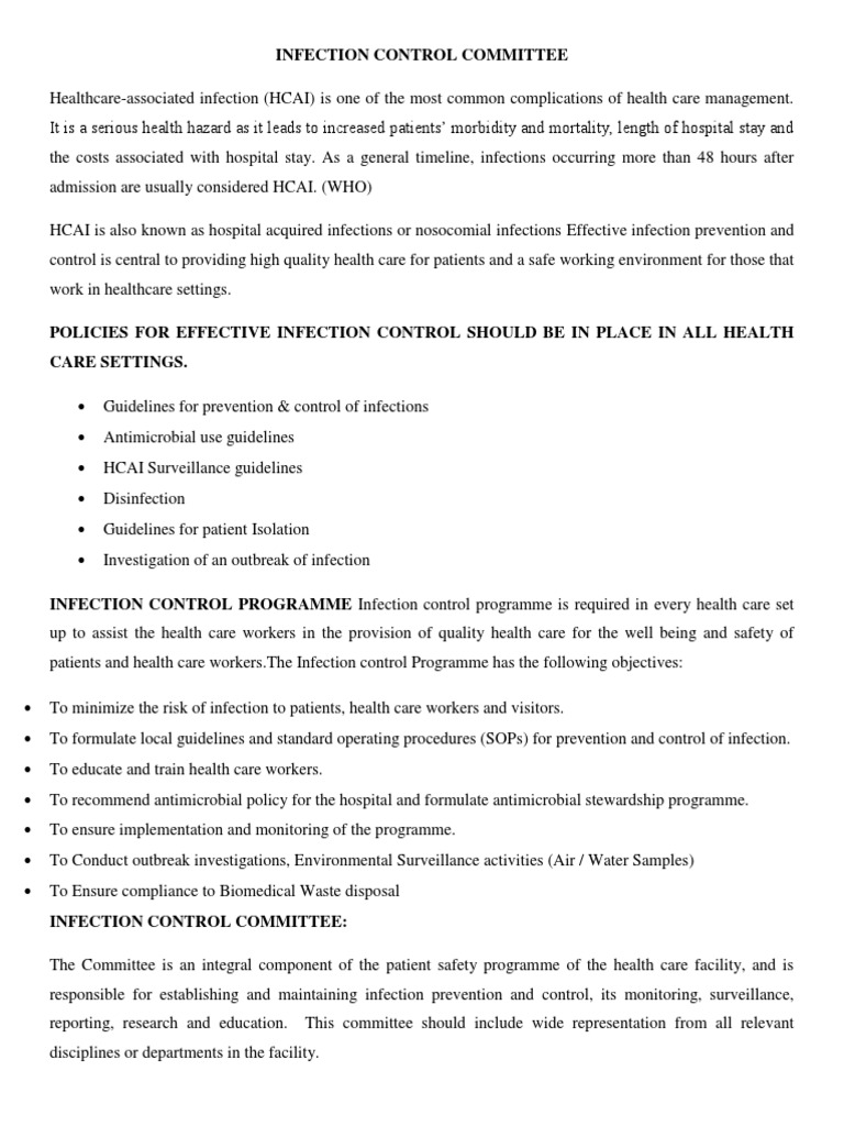 Infection Control Committee | PDF | Infection Control | Medical ...