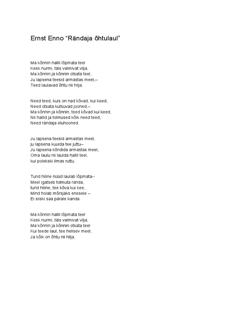 Ernst Enno "Rändaja Õhtulaul" PDF | PDF