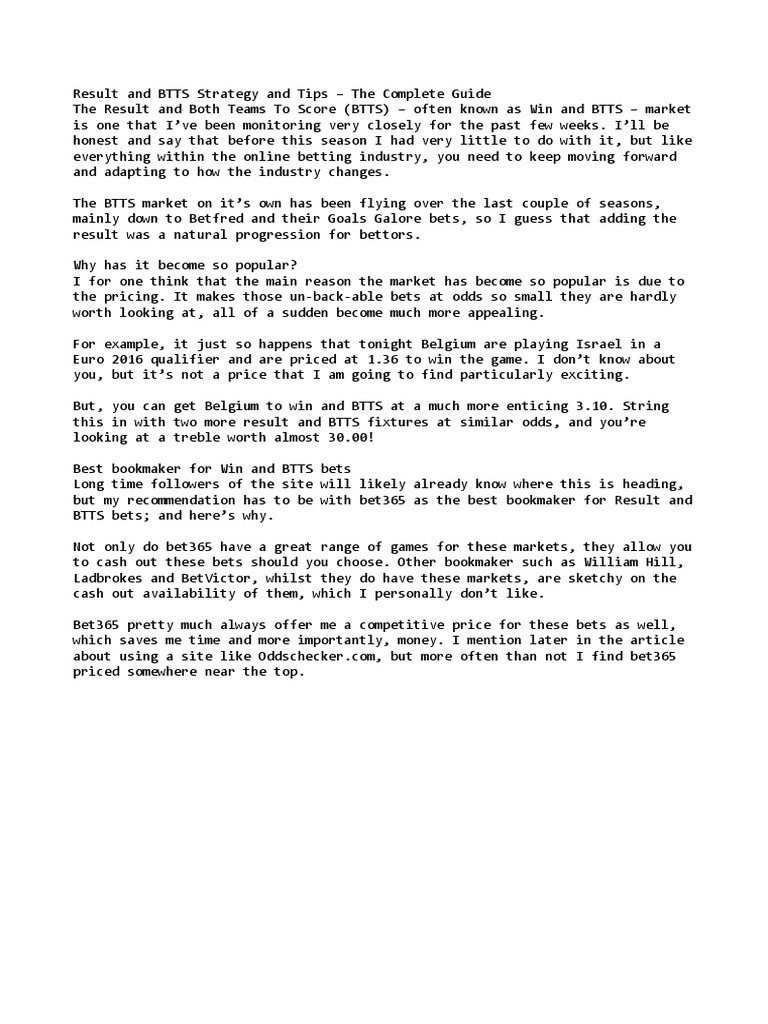 Result and BTTS Strategy and Tips - The Complete Guide | PDF