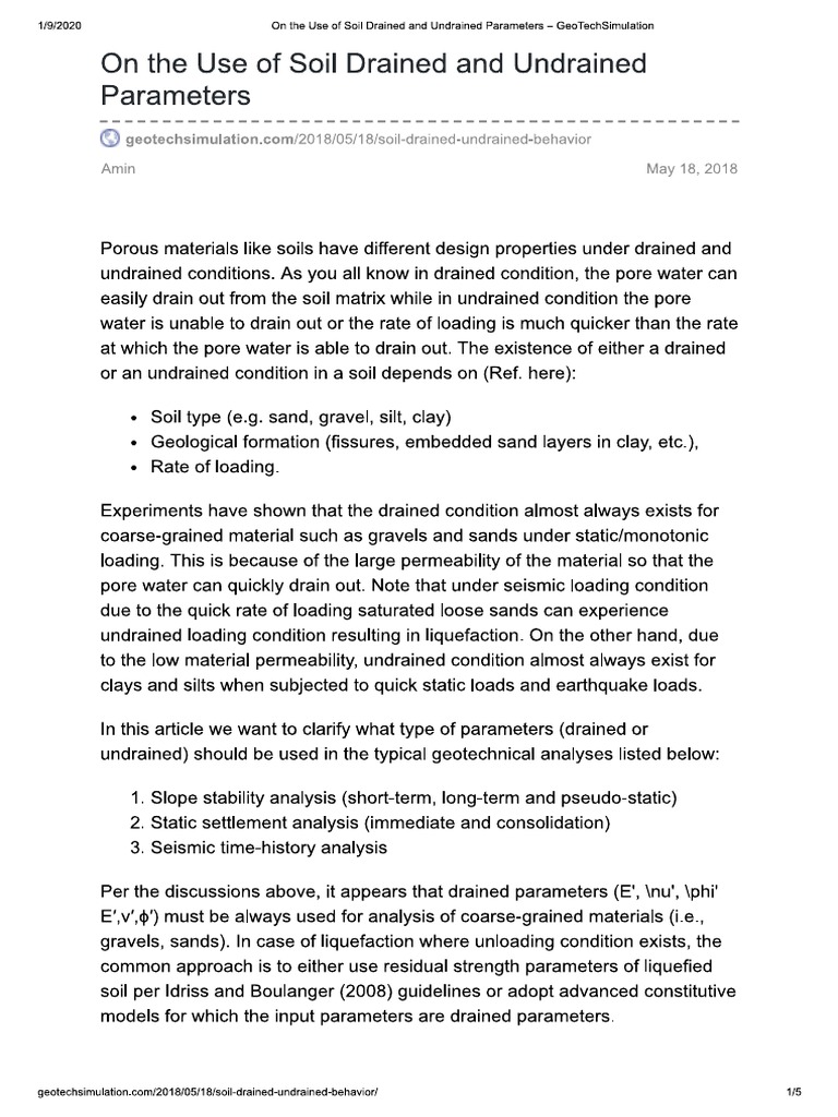 On The Use of Soil Drained and Undrained Parameters | PDF