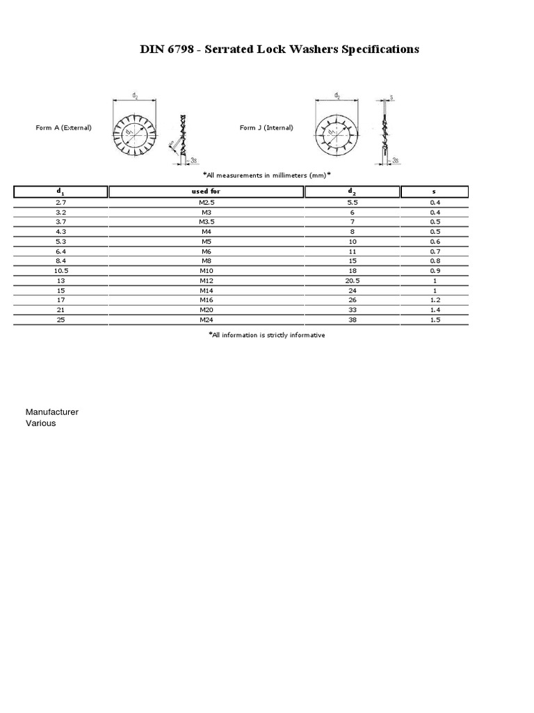 DIN 6798 Serrated Washer Specs | PDF | Technology & Engineering