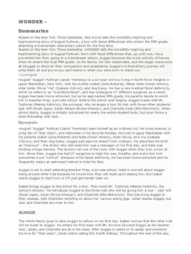 Wonder Film-Plot | PDF