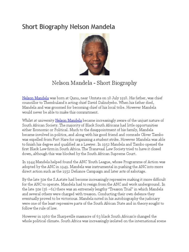 Short Biography Nelson Mandela | PDF | Nelson Mandela | African ...