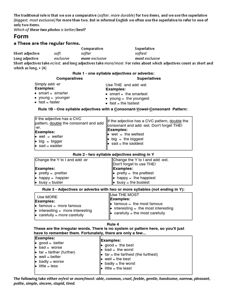 Comparatives and Superlatives Complete Guide | PDF | Preposition And ...
