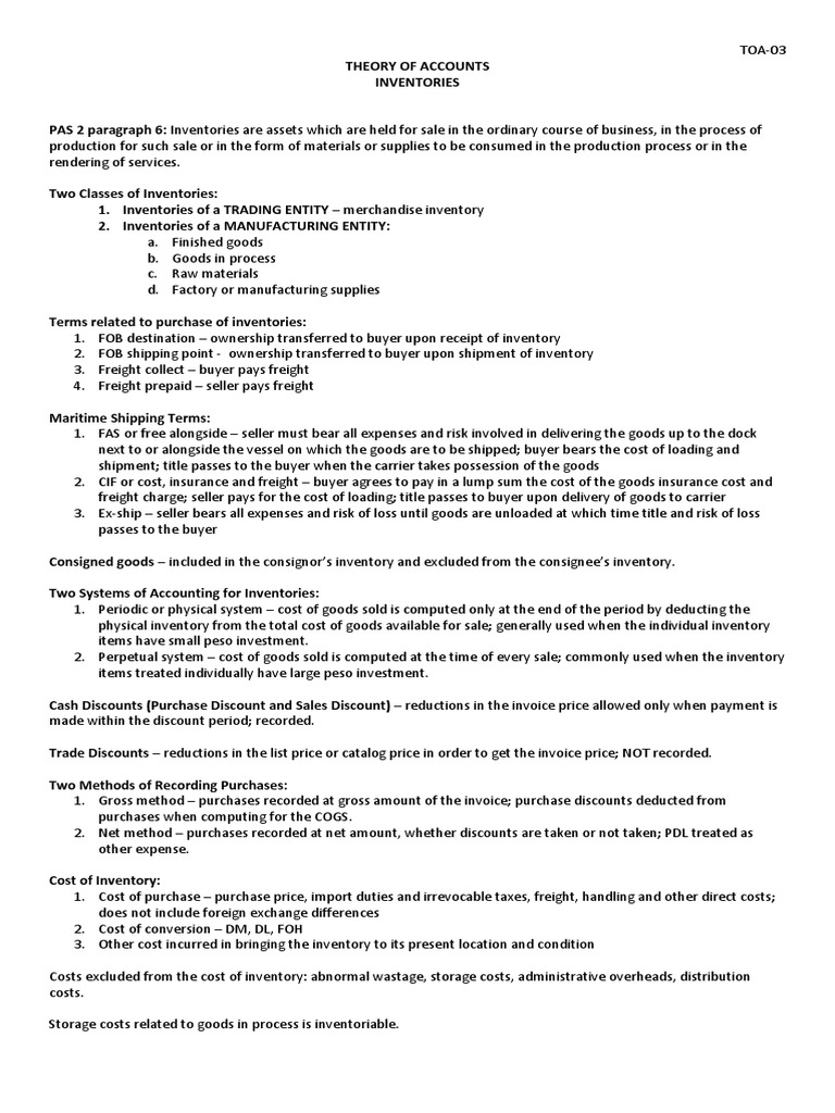 ToA - 03 - Inventories - Student | PDF | Inventory | Cost Of Goods Sold