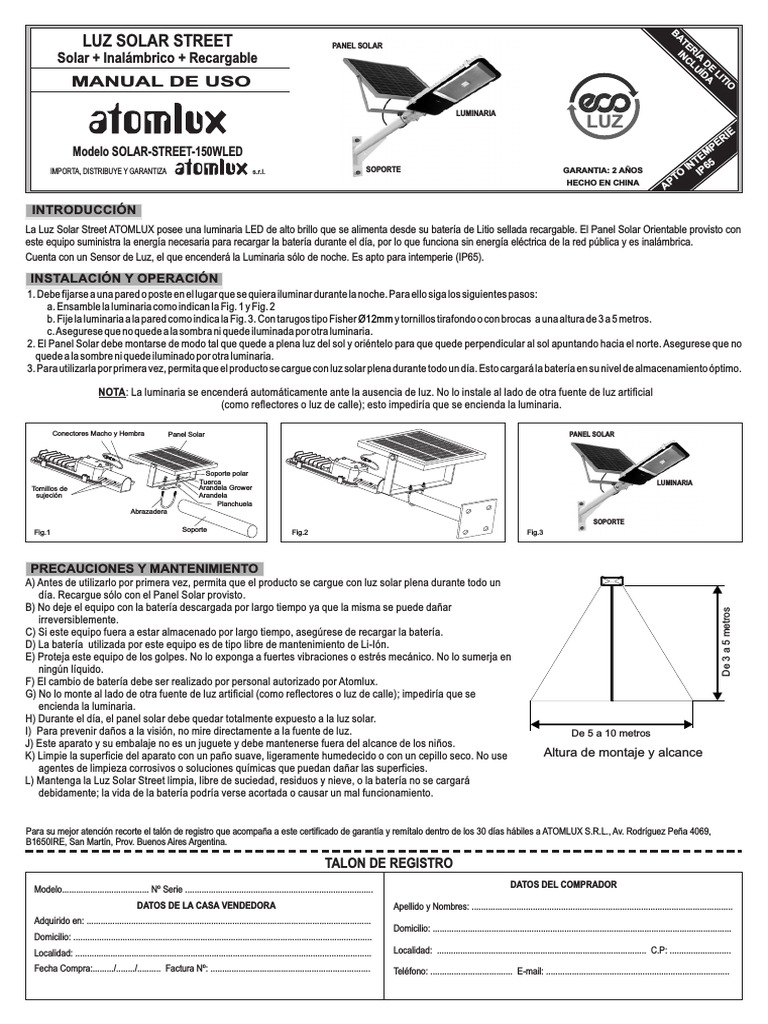 Manual de Luz Solar Street ATOMLUX | PDF | Energía y recursos | Naturaleza