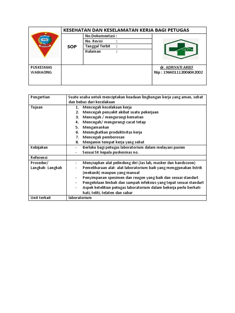Sop K3 Puskesmas | PDF