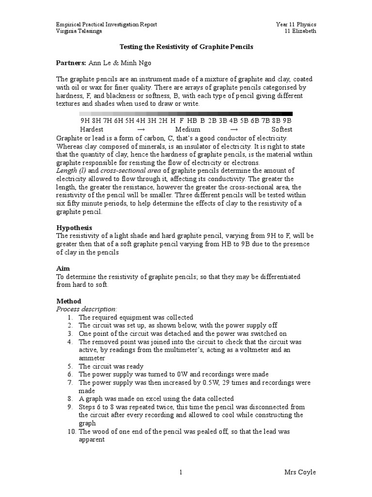 Year 11 Physics: Pencil Resistivity Study | PDF | Pencil | Graphite