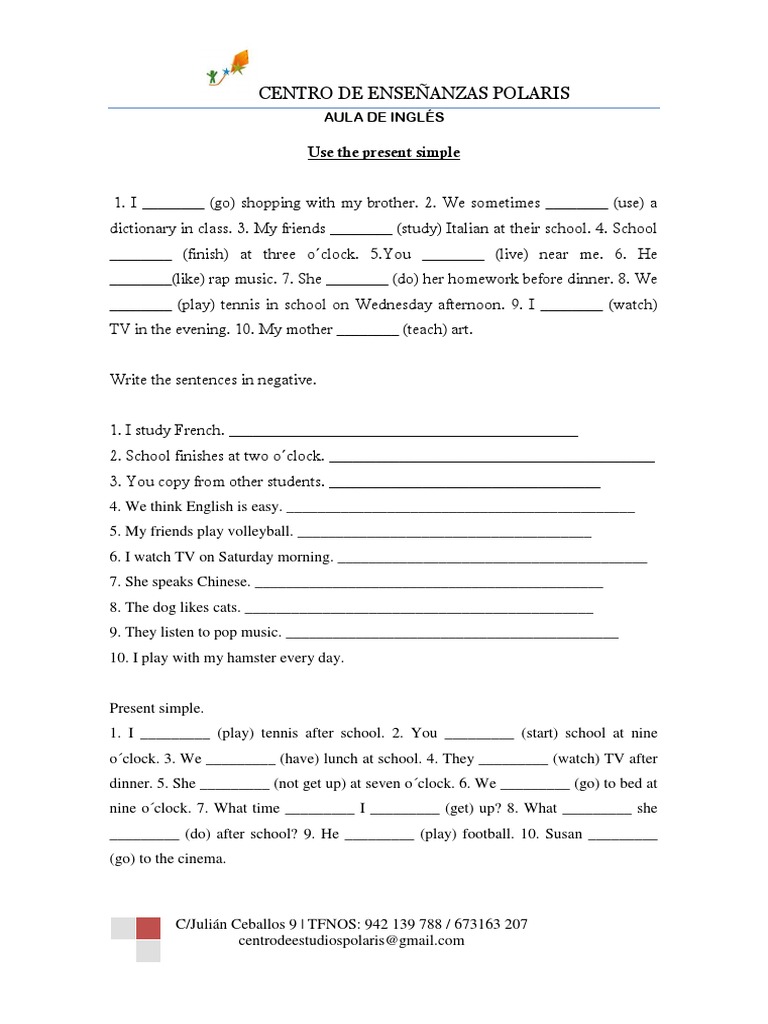 Ejercicios Present Simple | PDF