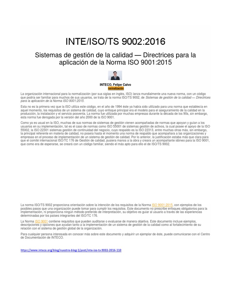 Iso 9002-2016 Directrices para La Aplicacion de Los Requisitos Iso 9001 ...