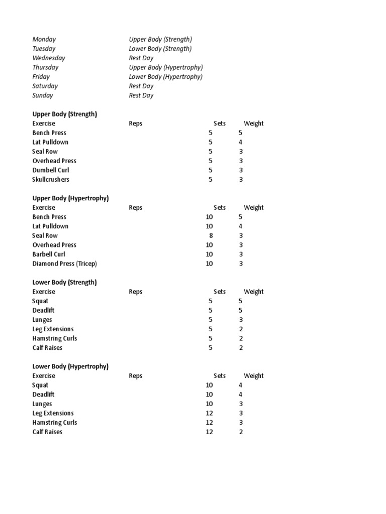Upper Lower Split | PDF | Recreation | Physical Exercise