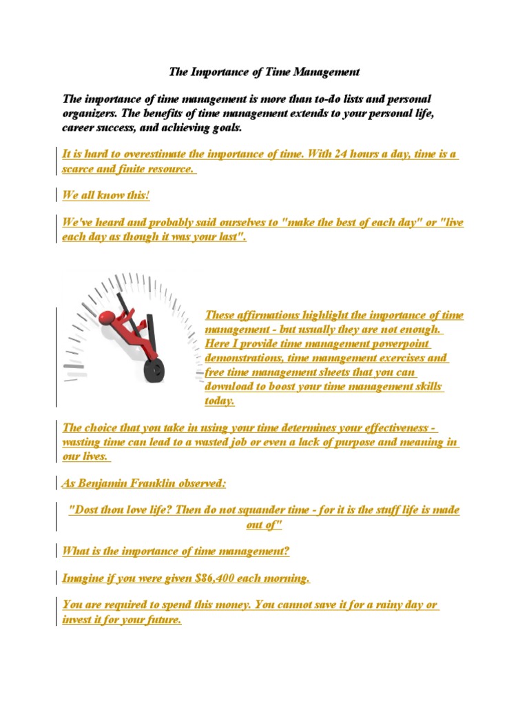 Importance of Time Management Explained | PDF | Professional Skills ...