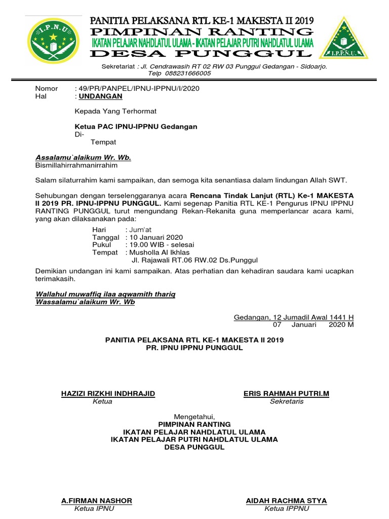 Contoh Surat Undangan IPNU IPPNU | PDF