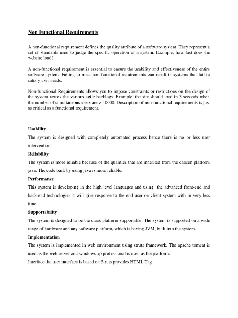 Non Functional Requirements | PDF | Software Testing | Usability