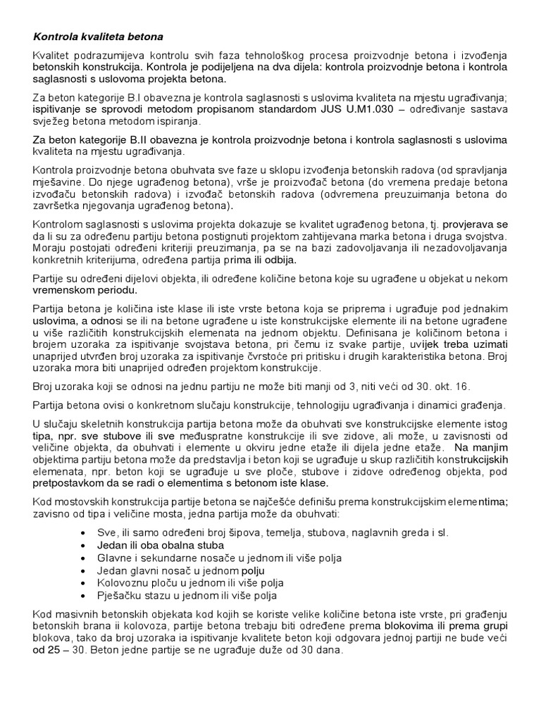 Kontrola Kvaliteta Betona PDF | PDF