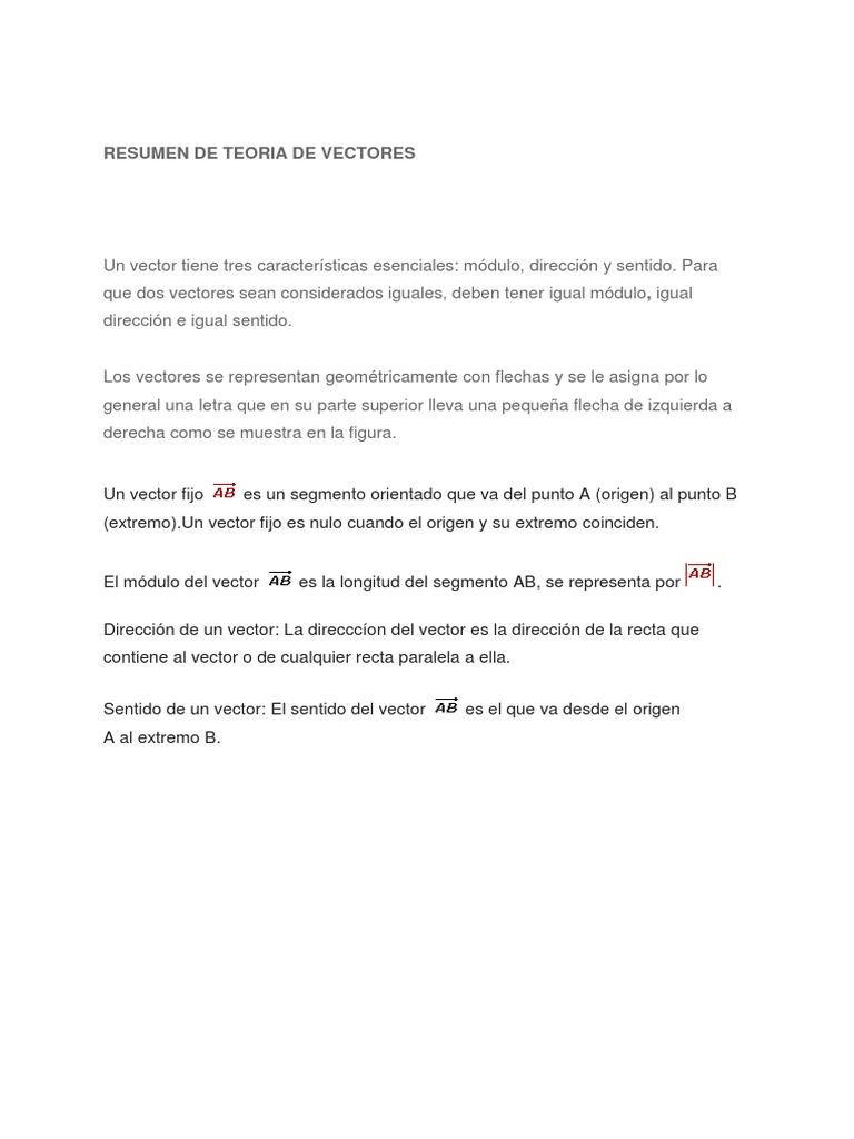 Resumen de Teoria de Vectores | PDF | Vector Euclidiano | Sistema ...