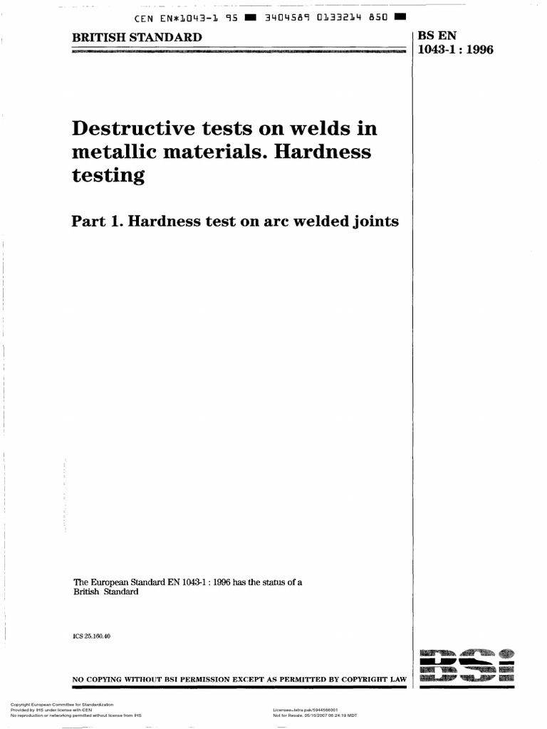 en 1043 1hardness Test PDF | PDF | Materials | Metals