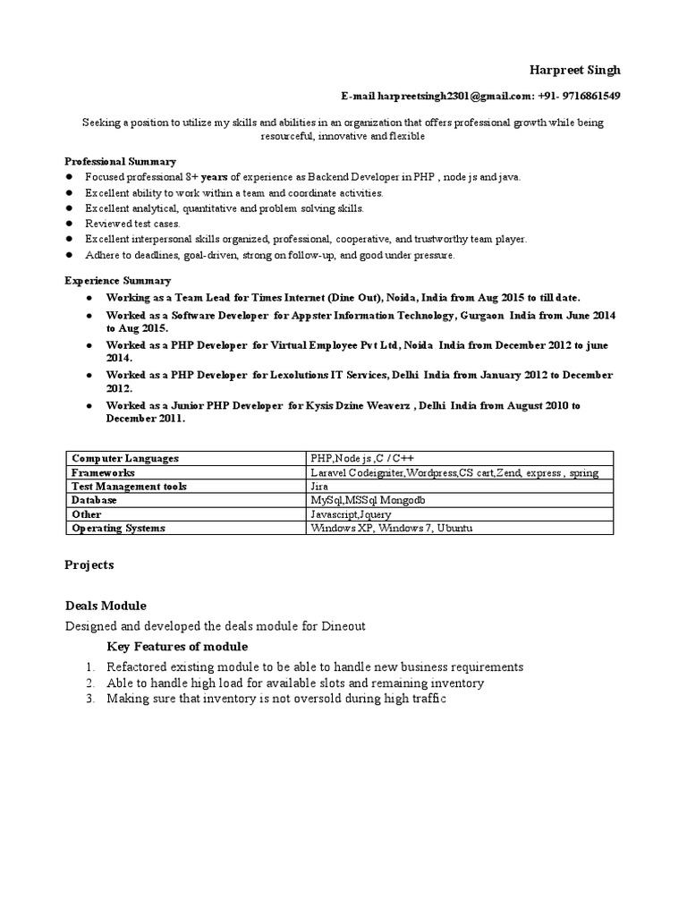 Harpreet Resume | PDF | Php | Programmer