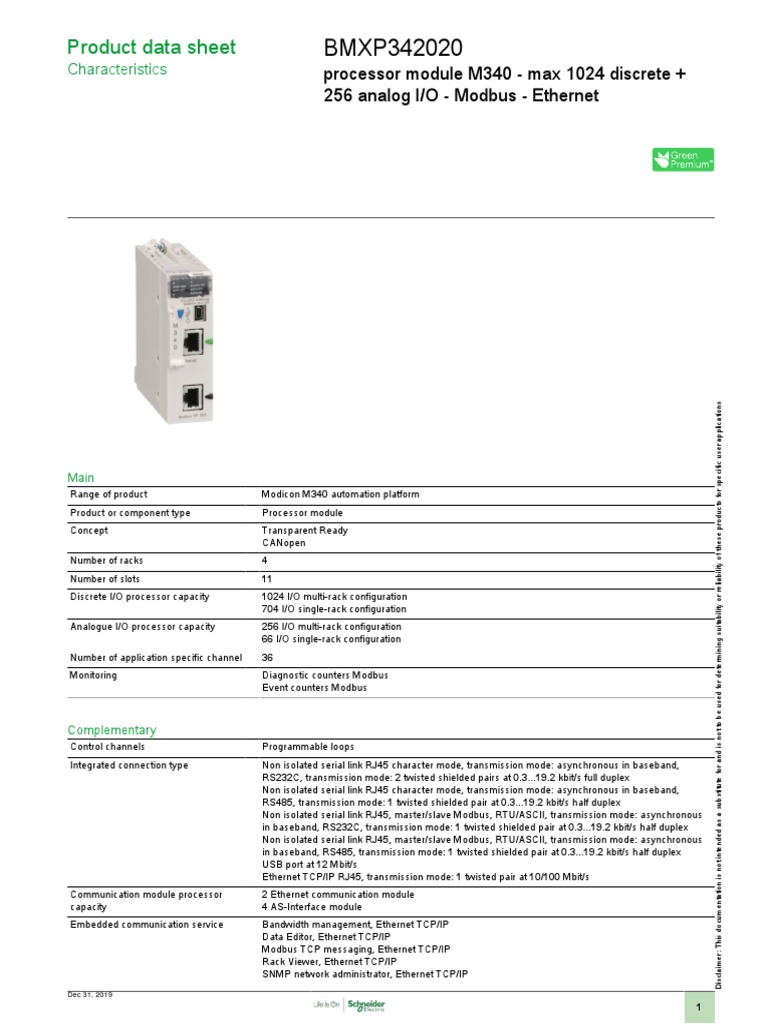 Modicon M340 - BMXP342020 | PDF | Transmission Control Protocol | Ethernet