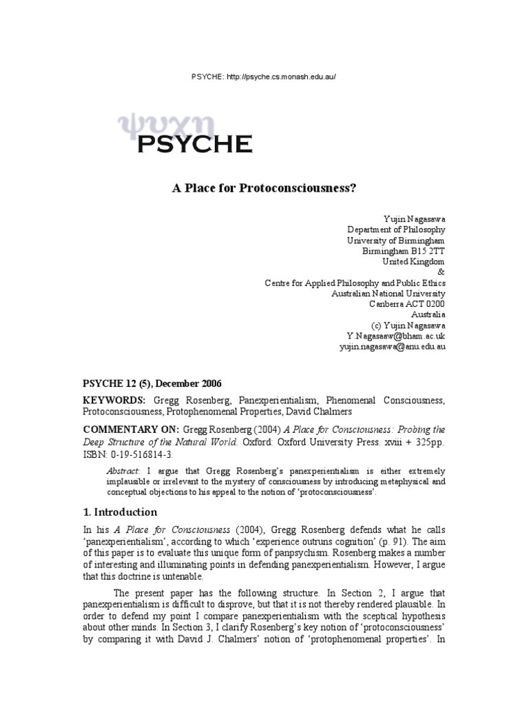 A Place For Pro To Consciousness | PDF | Consciousness | Mind