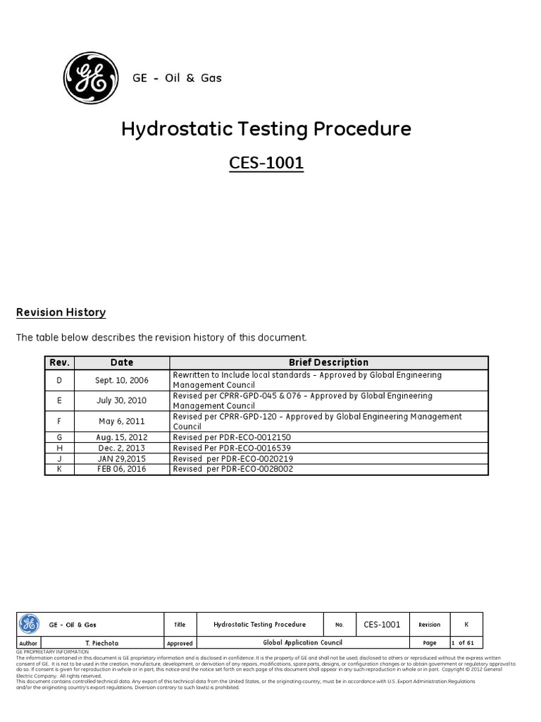 CES-1001-K Hydrostatic Testing | PDF | Valve | Pipe (Fluid Conveyance)