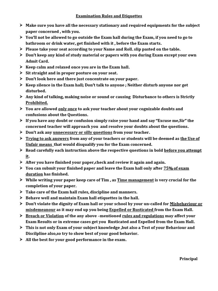 Exam Hall Rules and Etiquette Guide | PDF | Etiquette | Test (Assessment)
