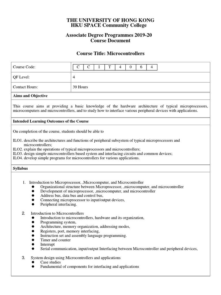 Microcontrollers Course Overview 2019-20 | PDF | Microcontroller | Microprocessor