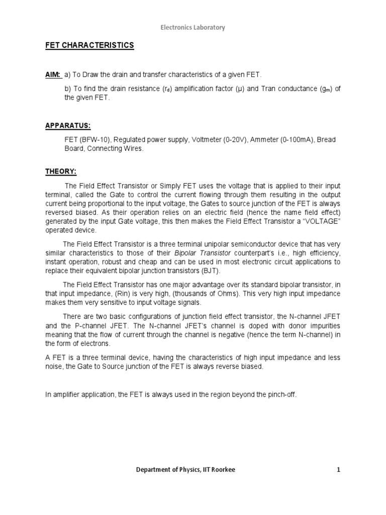BFW-10 JFET Characteristics Experiment | PDF | Field Effect Transistor ...
