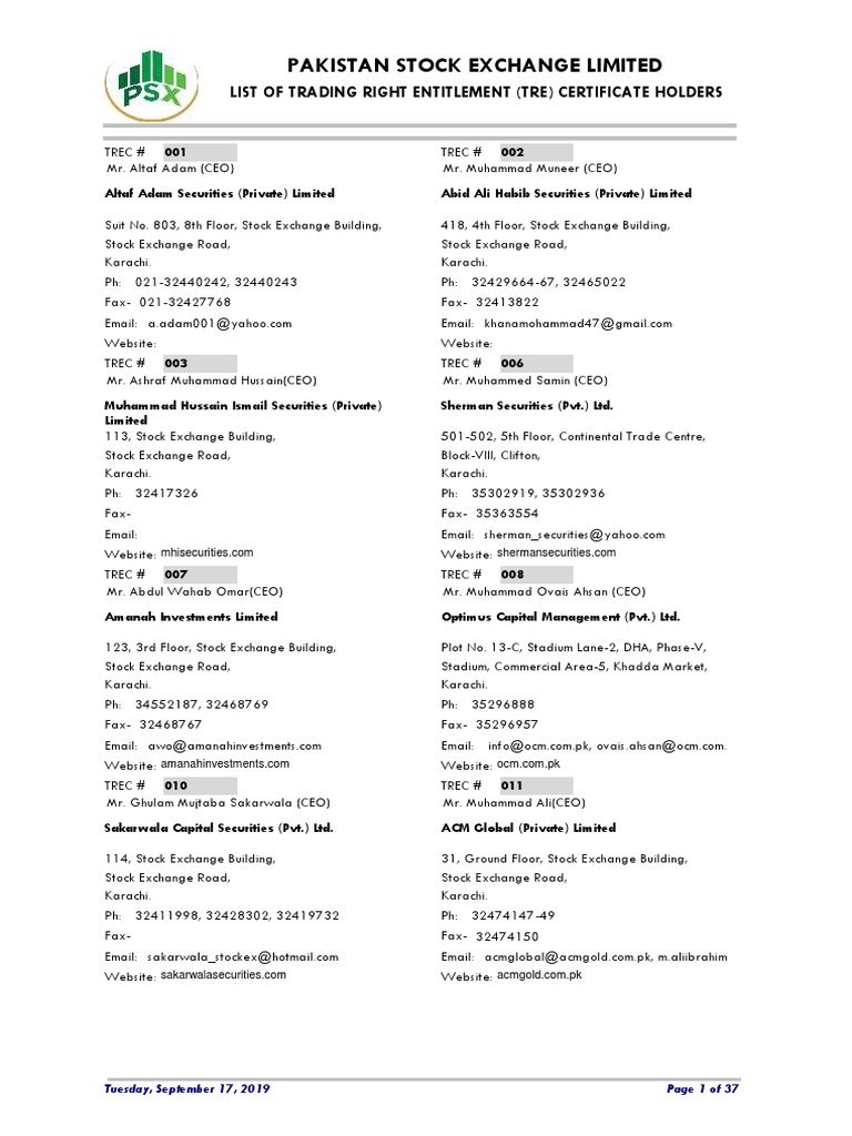 List of Brokerage Firms PDF | PDF | Karachi | Corporations