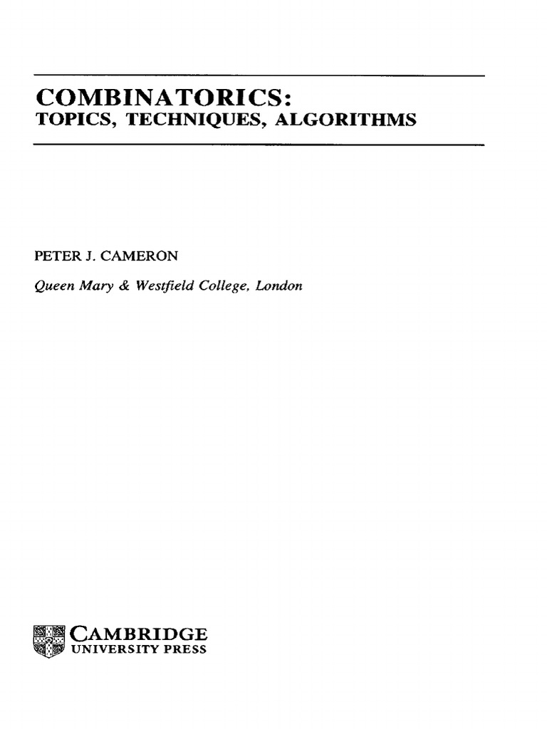 Peter J. Cameron - Combinatorics - Topics, Techniques, Algorithms-Cambridge University Press ...