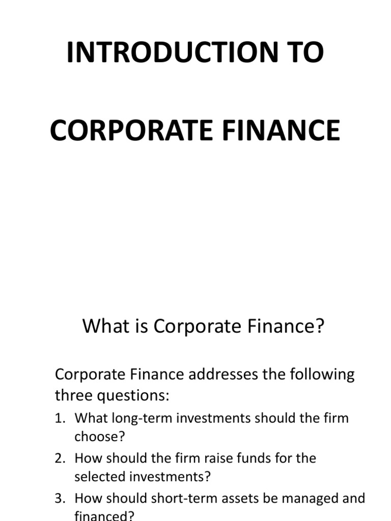 Introduction To Corporate Finance | PDF | Equity (Finance) | Capital ...