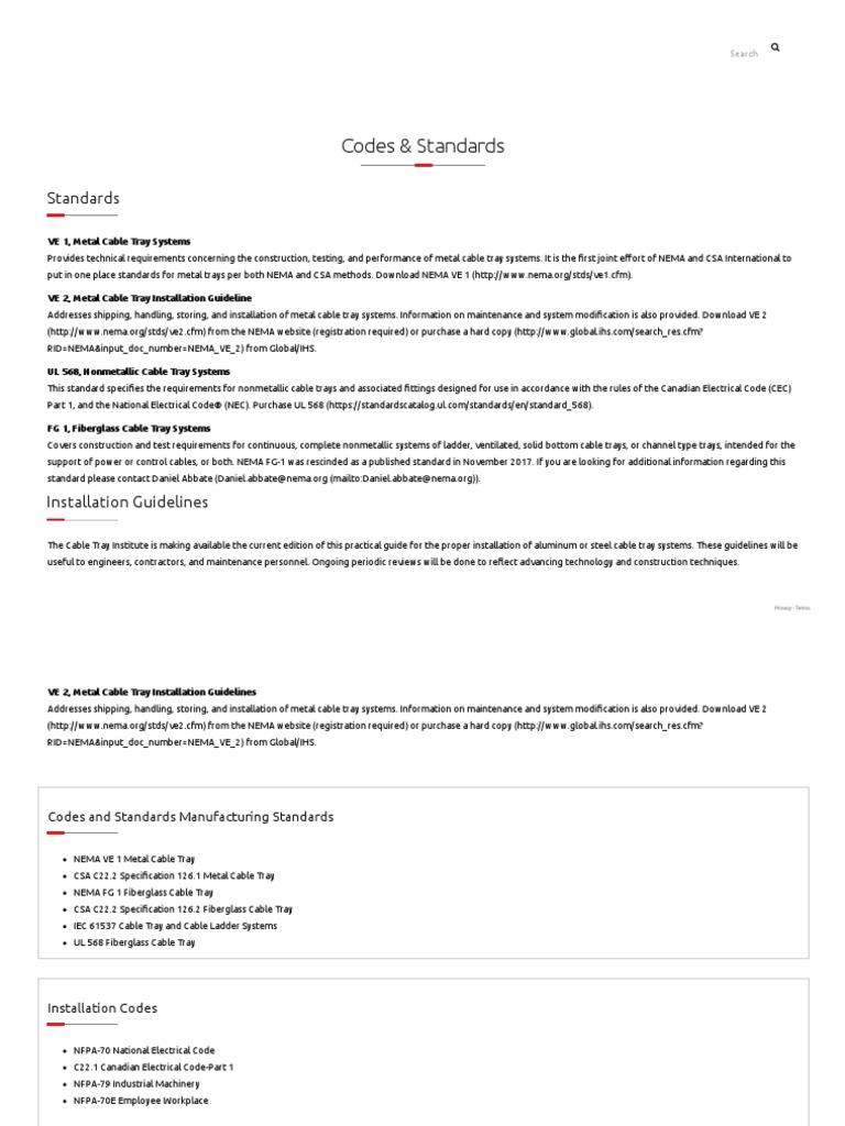 Codes and Standards - Cable Tray Institute | PDF | Electrical Wiring ...