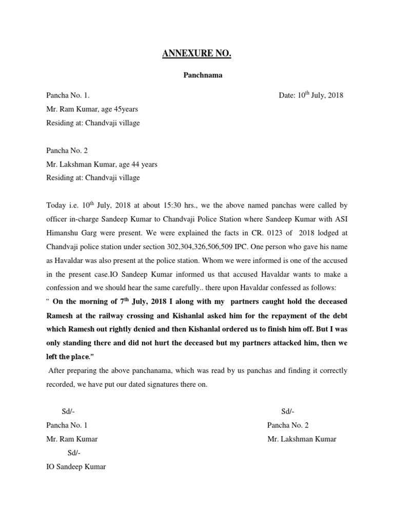 Panchnama Report of Confession Case | PDF