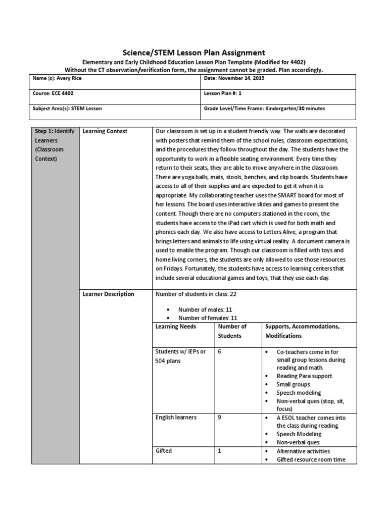 Science Stem Lesson Plan Template | PDF | Learning Theory (Education ...