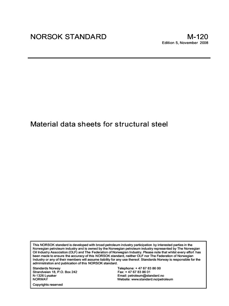 Norsok M 120 Material Data Sheets For Structural Steel Ed | PDF ...