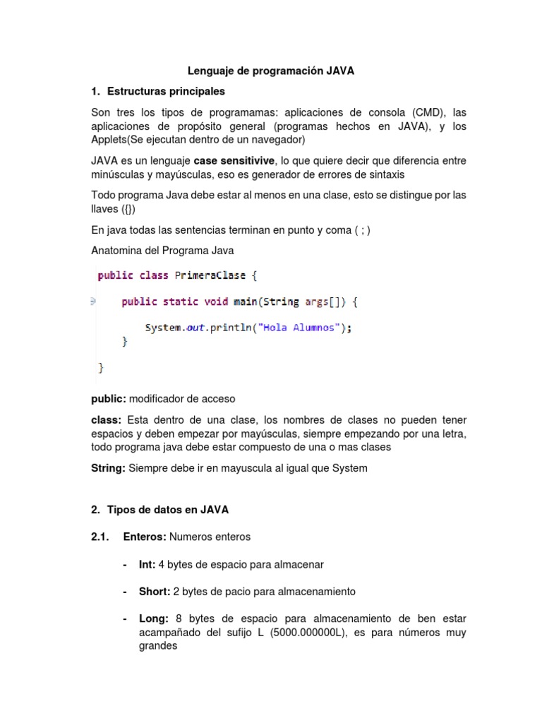 Lenguaje de Programación JAVA | PDF | Java (lenguaje de programación ...