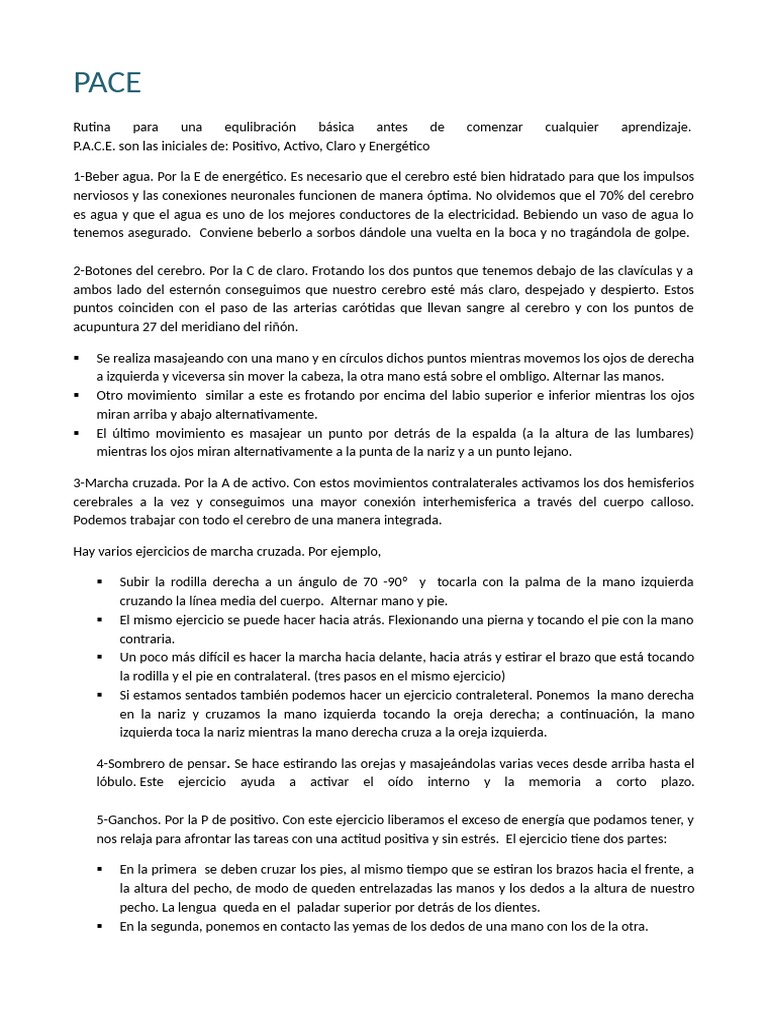 Brain Gym PACE | PDF | Cerebro | Mano