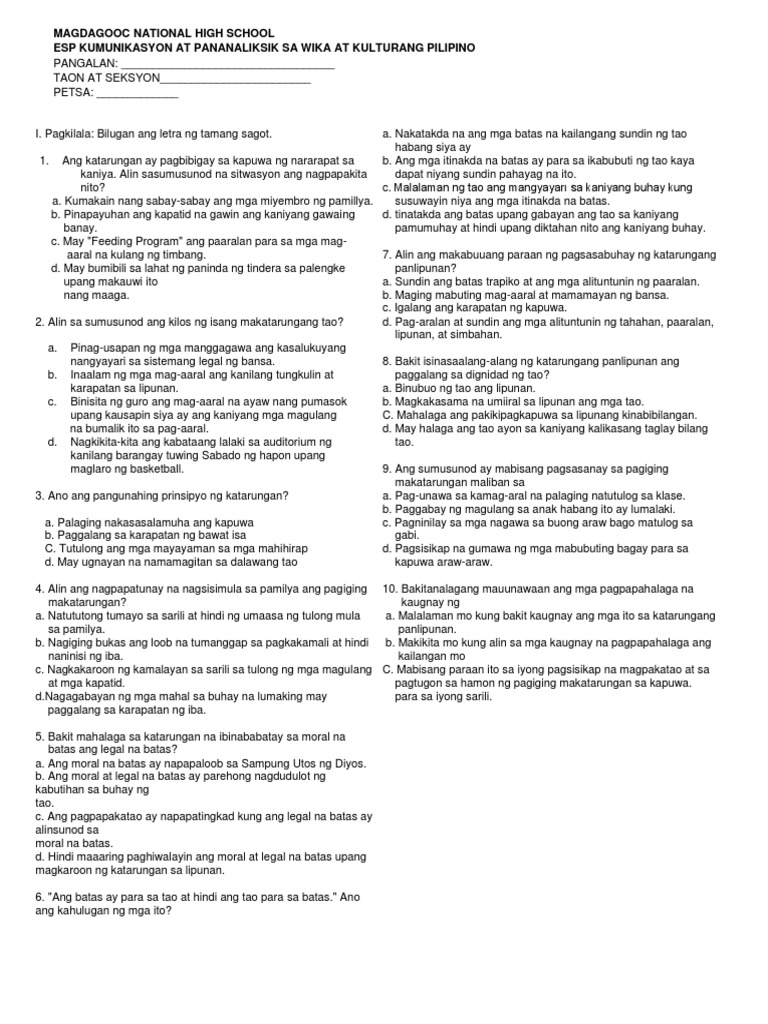 TQ ESP GRADE 9 3rd Period | PDF