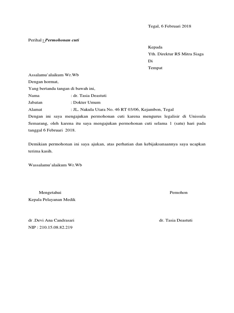 Surat Ijin Cuti Edit | PDF