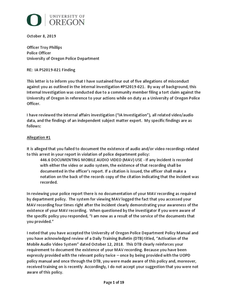 Officer Misconduct Findings Report | PDF | Use Of Force | Prosecutor