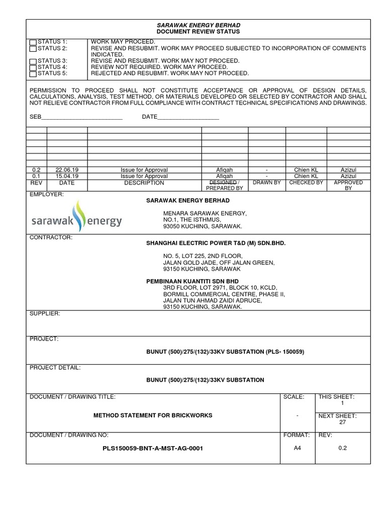 Method Statement For Brickworks | PDF | Personal Protective Equipment ...