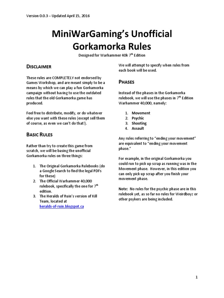 MiniWarGaming's Gorkamorka Rules PDF | PDF | Ammunition | Vehicles